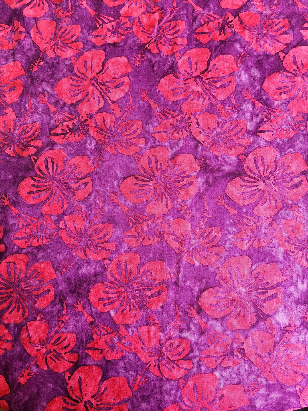 Batik Fabric ,red Large Flowers With Purple Background, 100% Cotton ...
