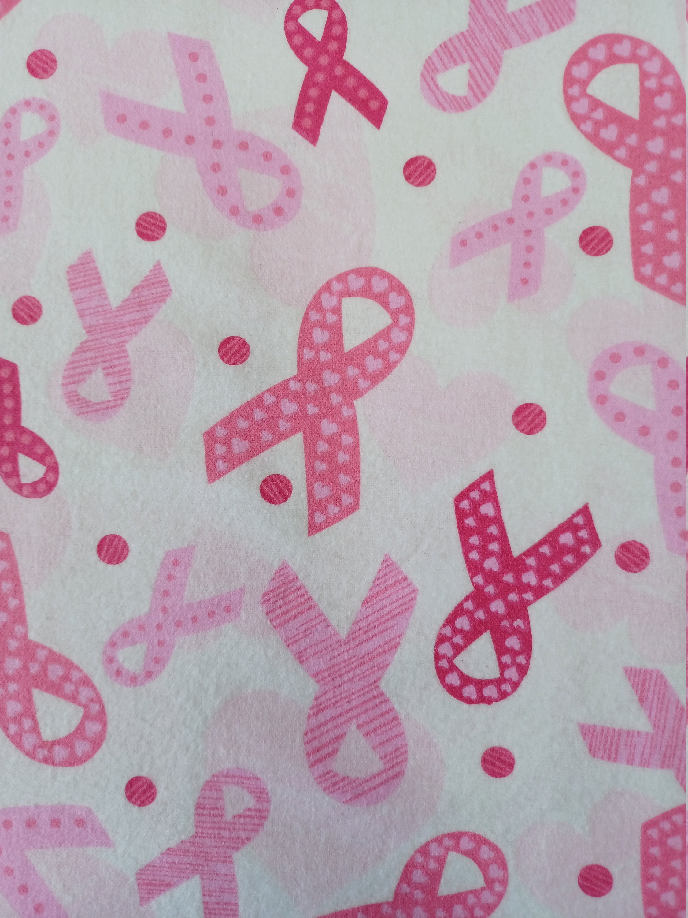 Breast Cancer Flannel Fabric Ribbons Pink White Hearts - Etsy