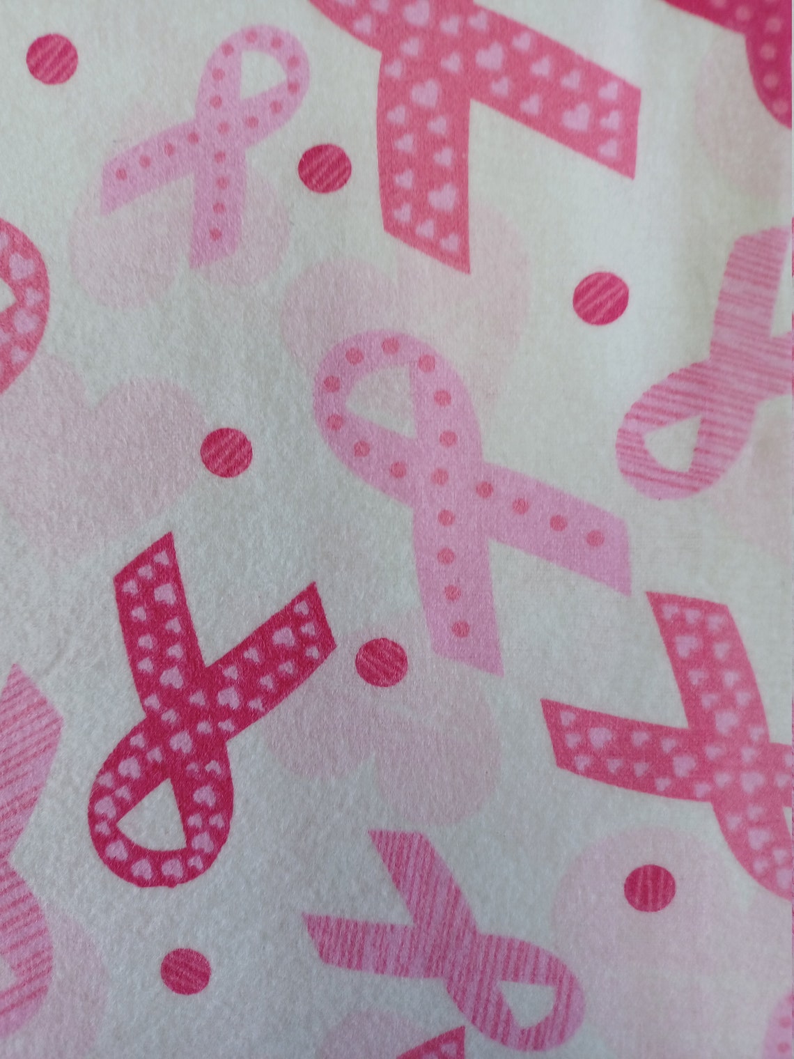Breast Cancer Flannel Fabric Ribbons Pink White Hearts - Etsy