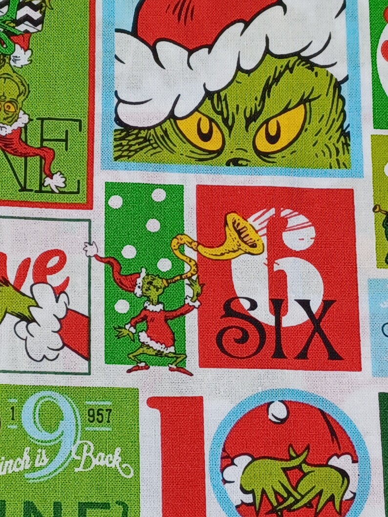 Grinch Who Stole Christmas Fabric, Lots of Colorful Characters, 100% ...