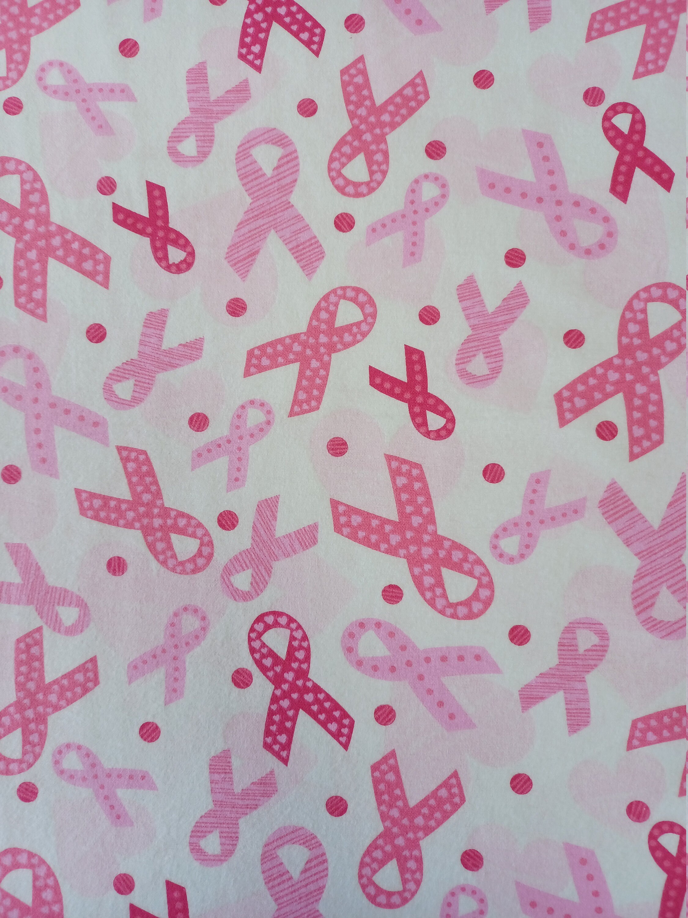 Breast Cancer Flannel Fabric Ribbons Pink White Hearts - Etsy