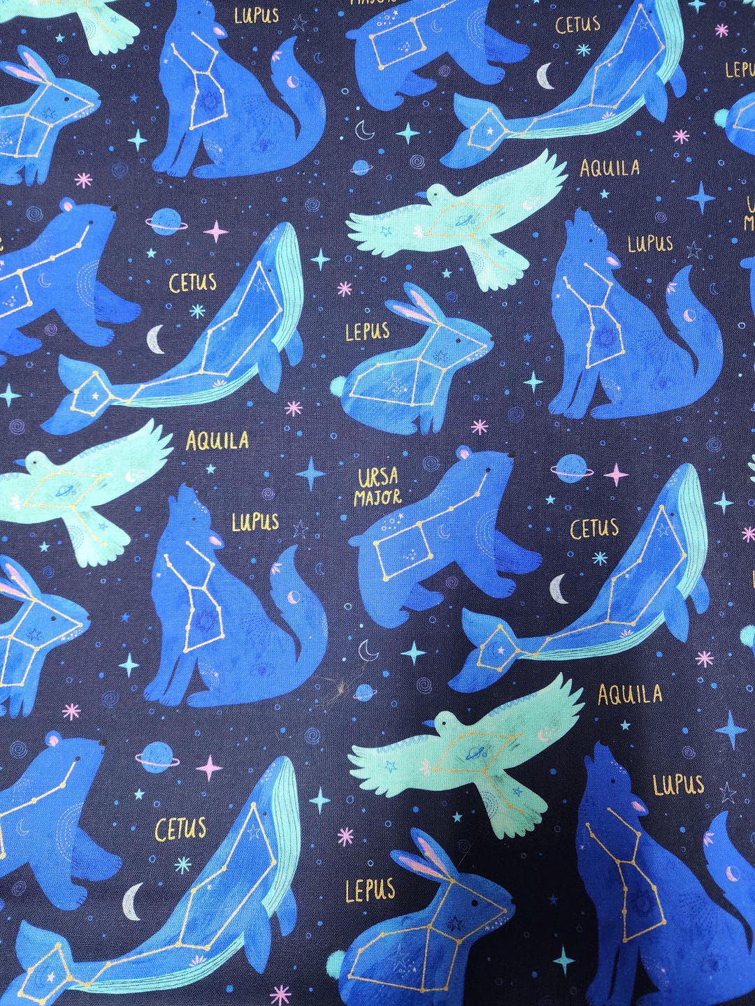 Astrology Story Cotton Fabric: Blue & Gold Constellations - Etsy
