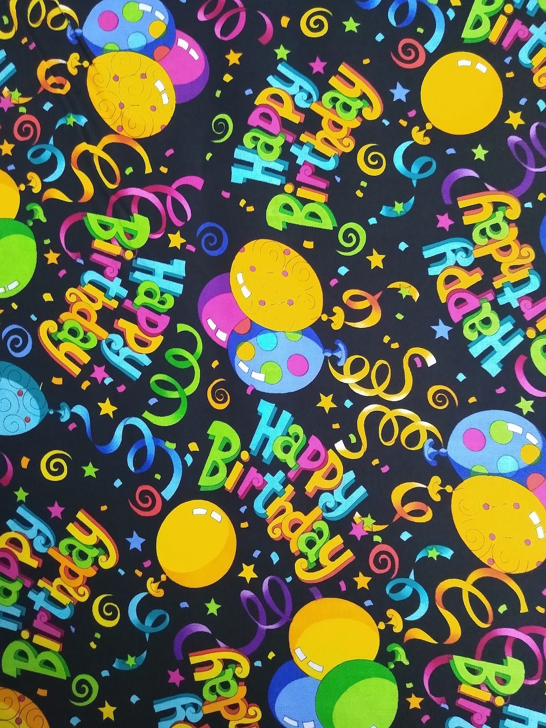 Happy Birthday Fabric, 100% Quilters Cotton, Party, Mask, Ribbon and ...