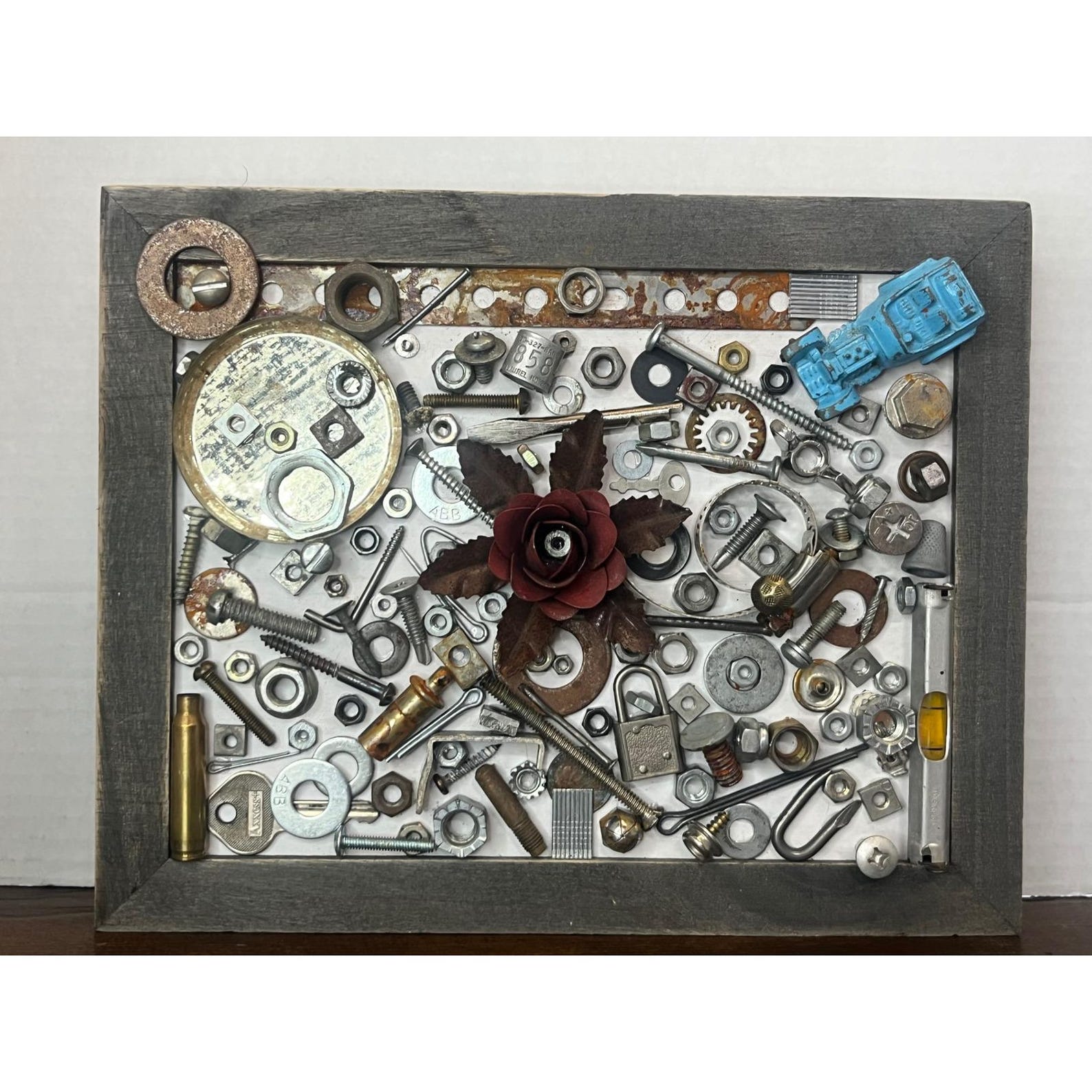 Industrial Metal Art Assemblage Sculpture Nuts Bolts Gears Rose Car ...