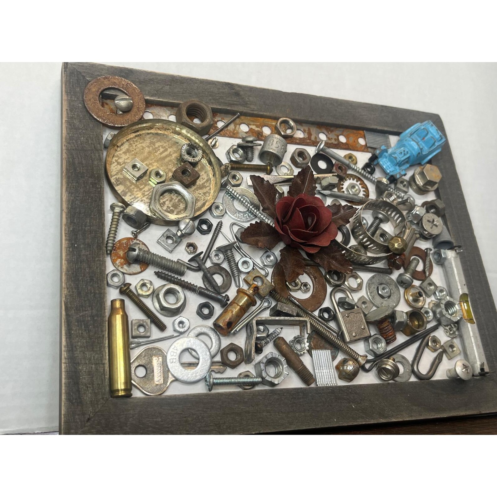 Industrial Metal Art Assemblage Sculpture Nuts Bolts Gears Rose Car ...
