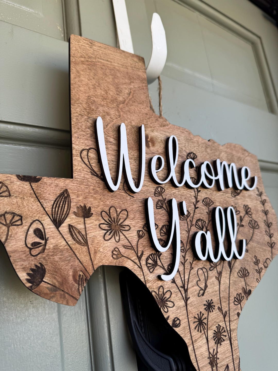 Texas Welcome Sign SVG: Floral Door Hanger Laser Cut File (digital ...
