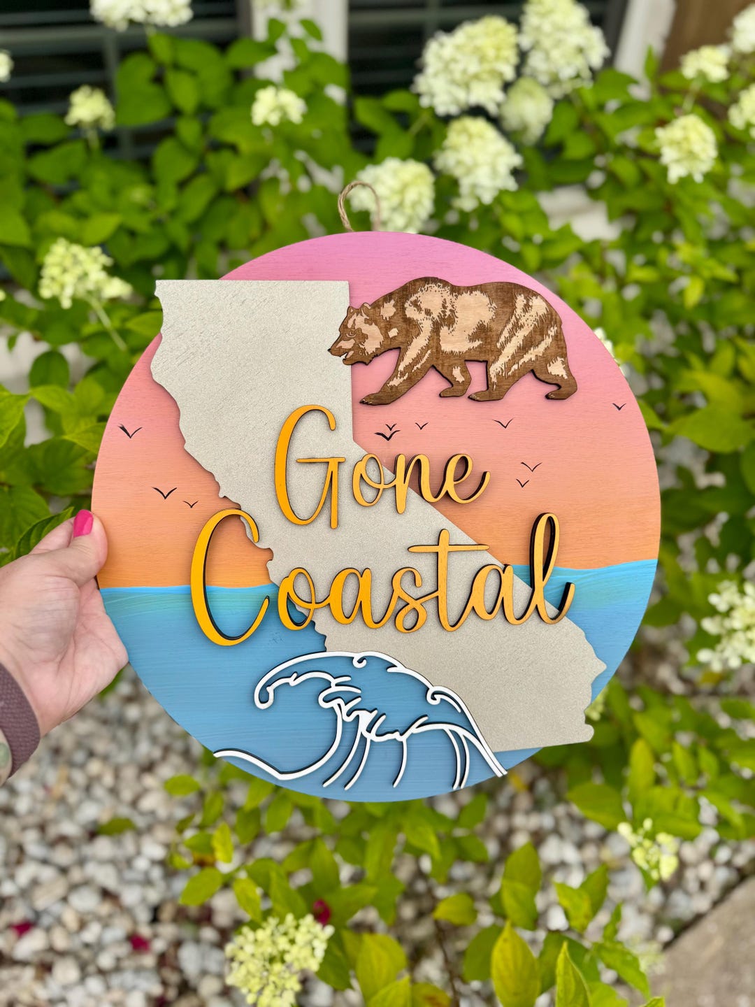 Gone Coastal Door Hanger, California Decor, Hand Painted Background - Etsy