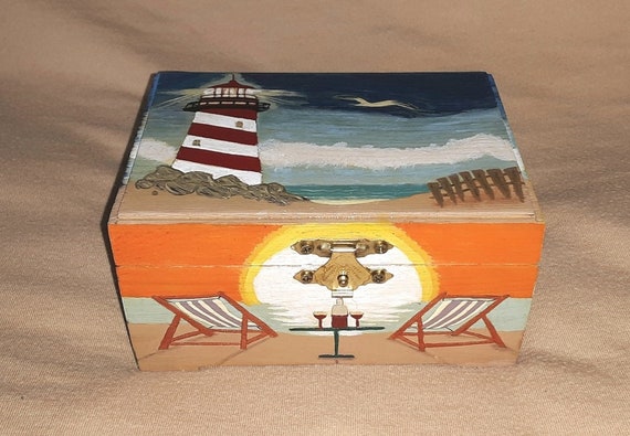 Hand Painted Small Beach Scene Art Wooden Keepsake Box | Etsy