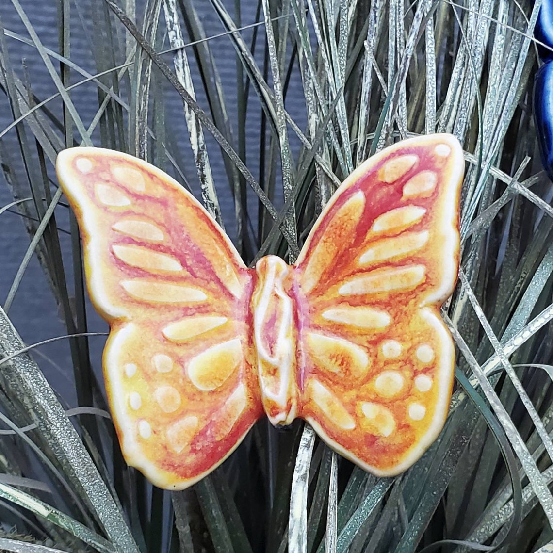 Small Handmade Ceramic Butterfly Garden Decor on Stake | Etsy