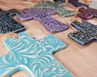 Blue Pottery Cross, Ceramic Wall Cross, Small Christian Gift, Christmas ...