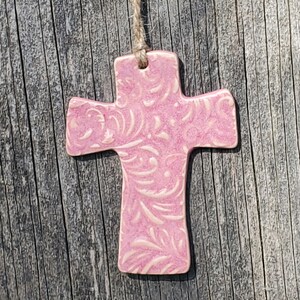 Ceramic Cross Ornament, Handmade Textured Pottery, Indoor or Outdoor ...