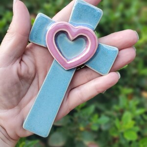 Ceramic Cross With Heart - Handmade Christian Wall Art - Etsy