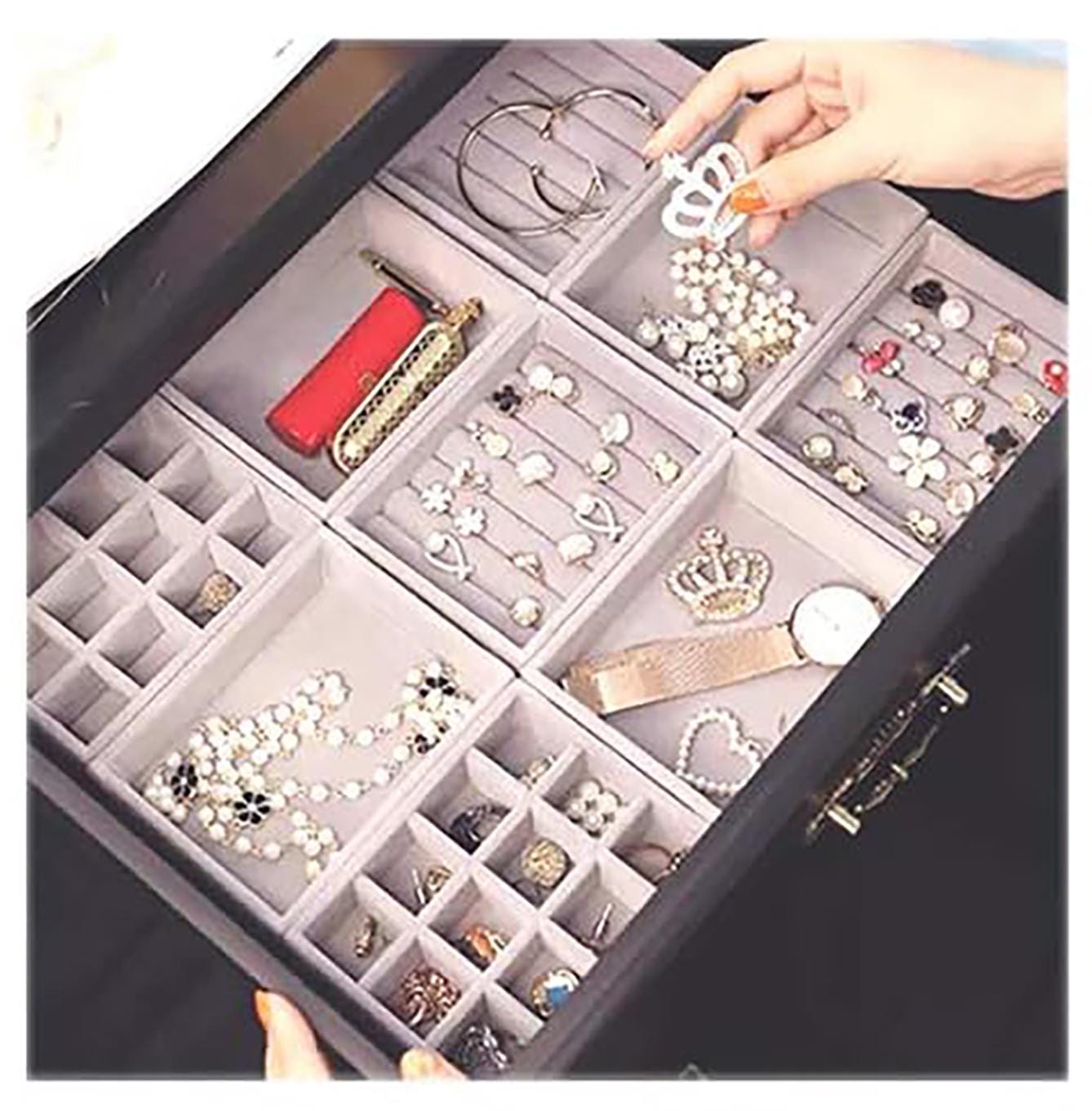 Grey Velvet Jewelry Storage Tray for Jewelry Accessaries Stackable ...