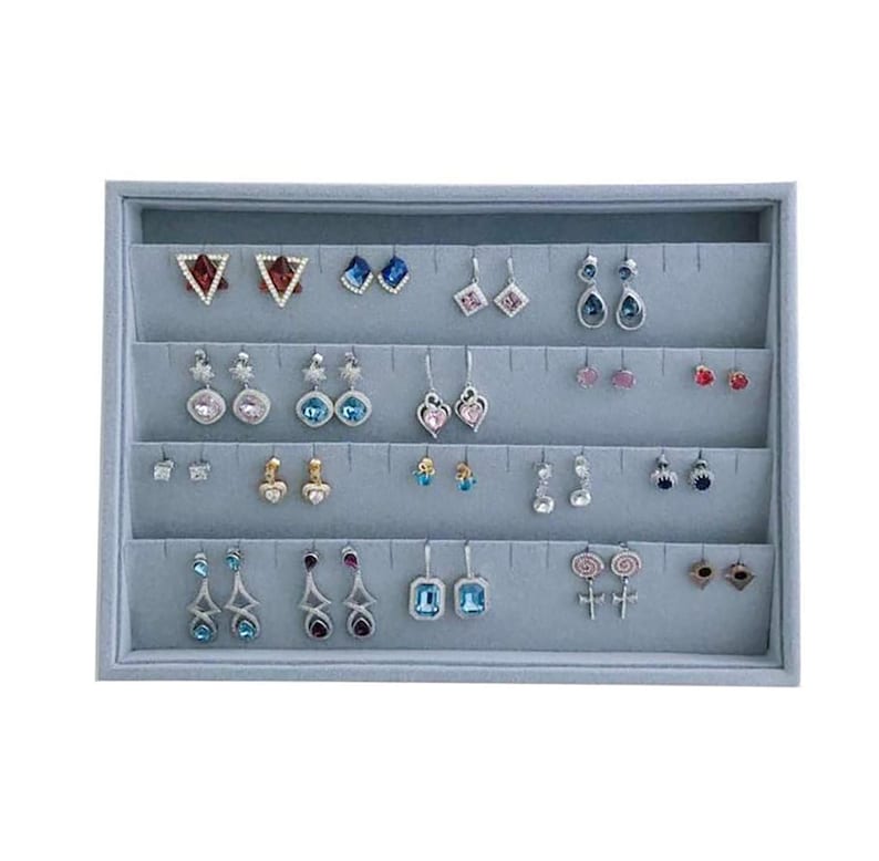 Grey Velvet Jewelry Storage Tray for Jewelry Earrings Stackable ...