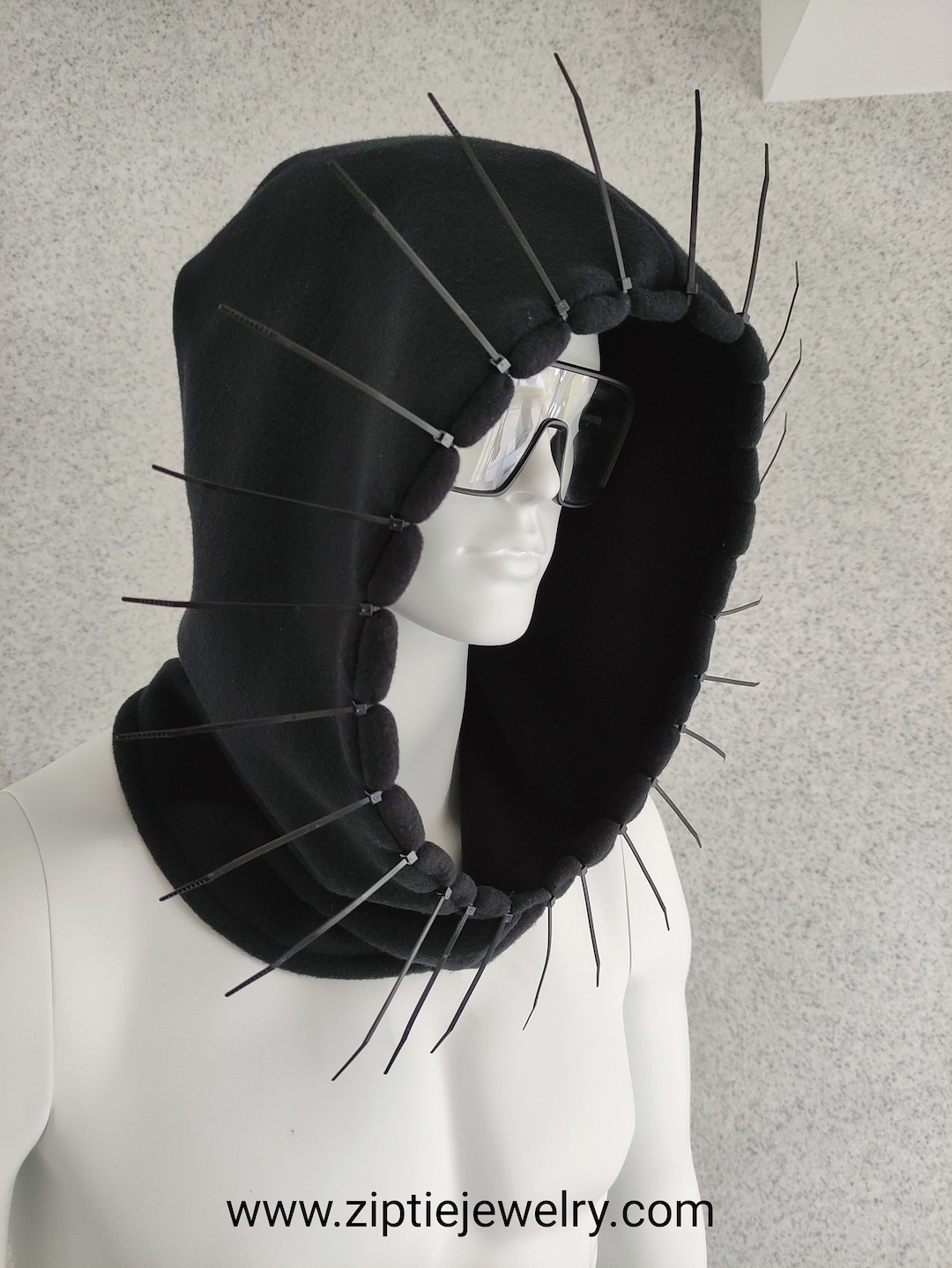 Winter Black Hood / Zip Tie Unisex Hooded Scarf / Warm Fleece Headcover ...