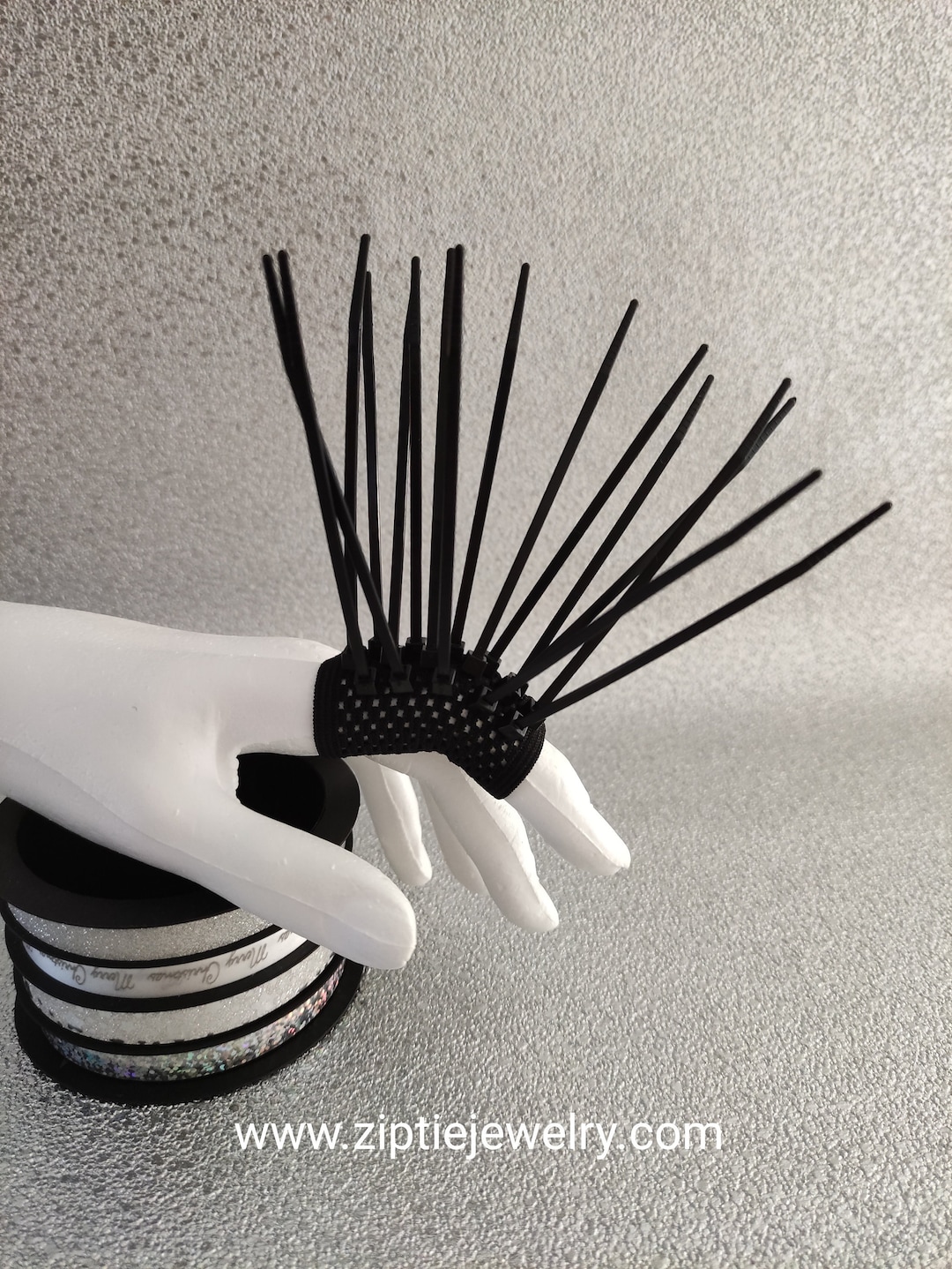 Big Black Spike Zip Tie Ring / Black Adjustable Ring / Long Black ...