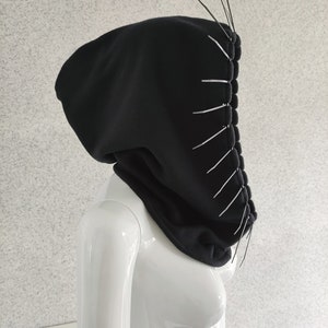 Winter Black Hood / Zip Tie Unisex Hooded Scarf / Warm Fleece Headcover ...