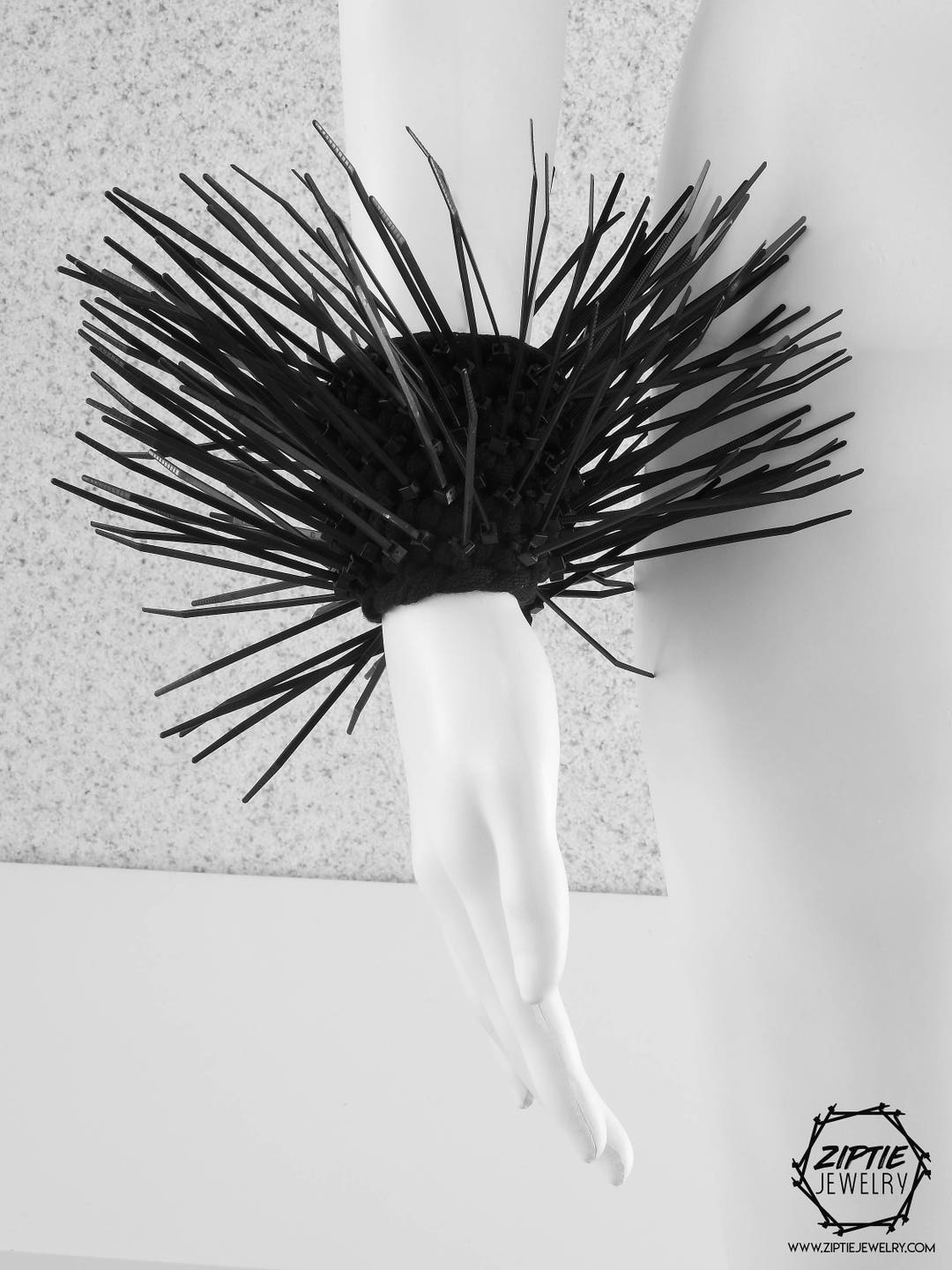 Black Large Spike Bracelet / Crochet Contemporary Bracelet / Zip Tie ...