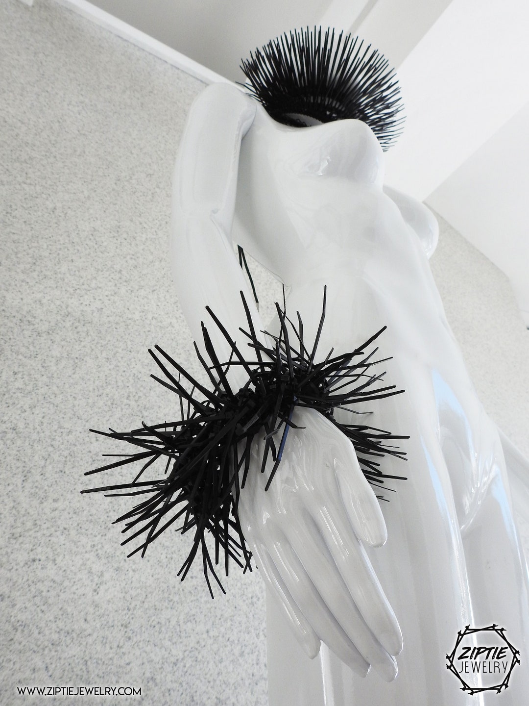 Spike Elastic Bracelet / Black Spike Cuff / Zip Tie Spike Arm Wrap ...