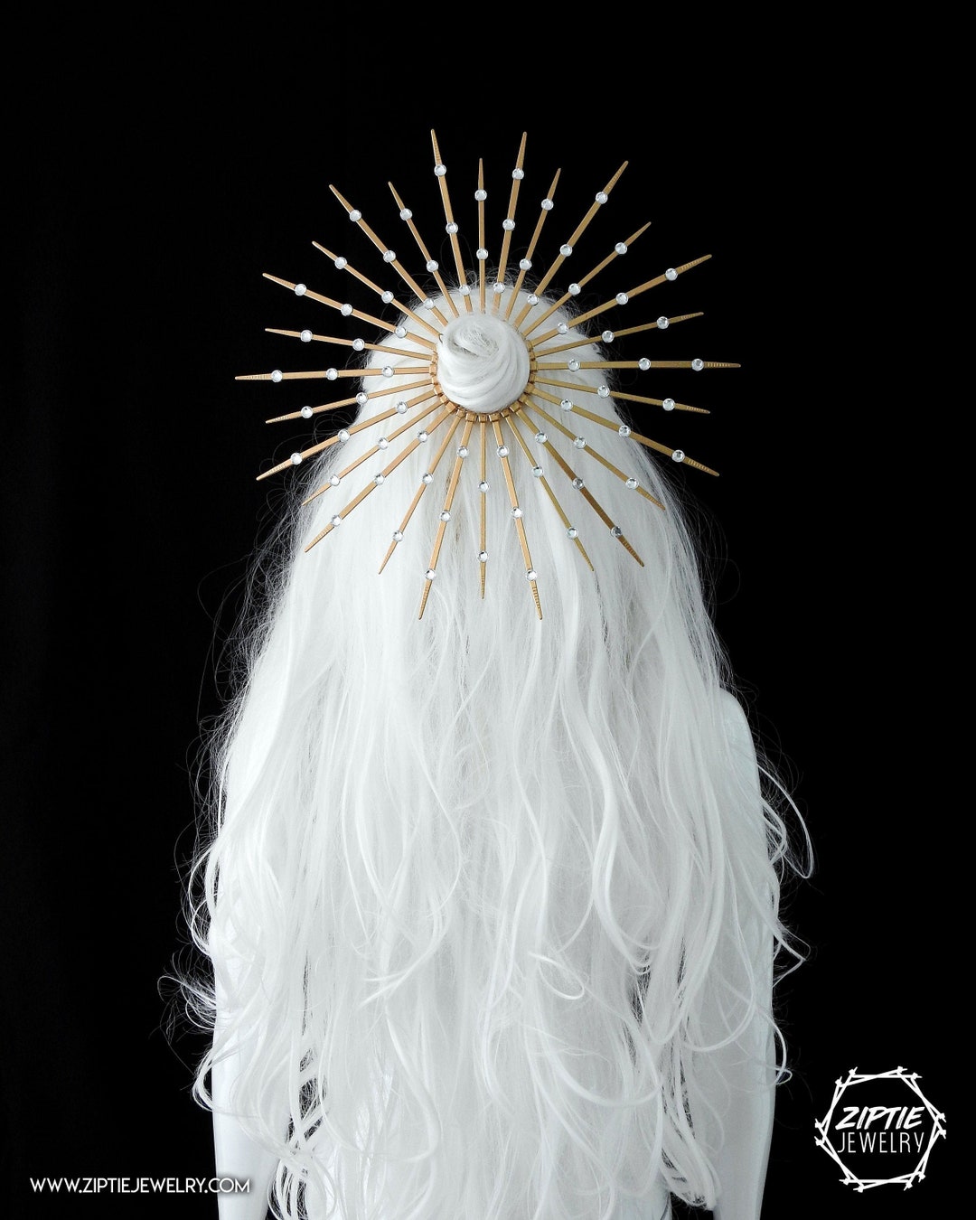 Sun Halo Headdress / Gold Halo Hair Bun Band With Rhinestones ...