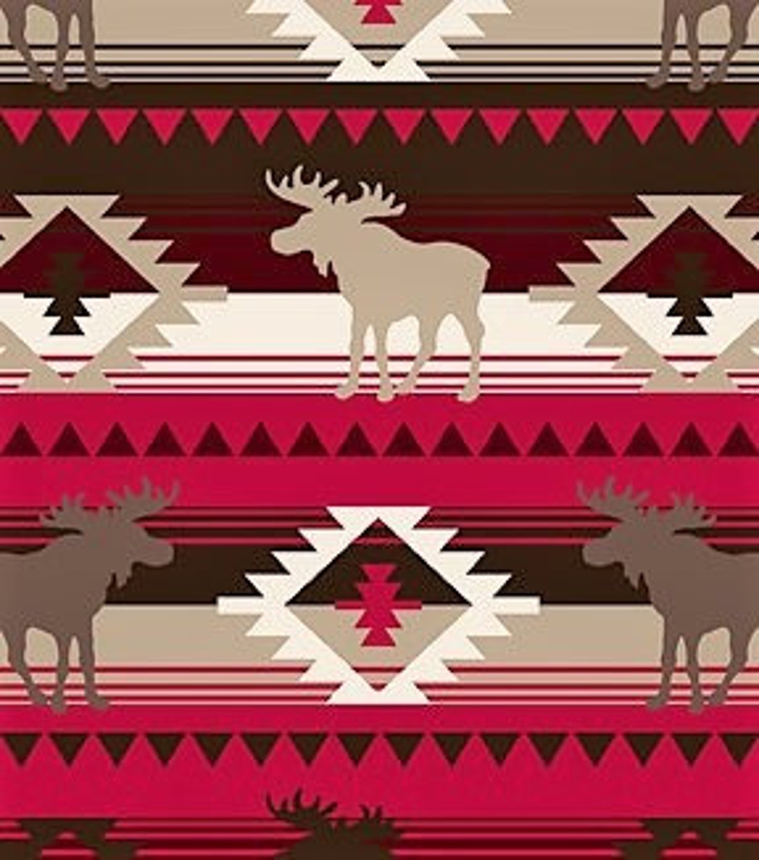 Deer/moose Flannel, Wildlife Fabric, Aztec Animal Fabric, Silhouette ...