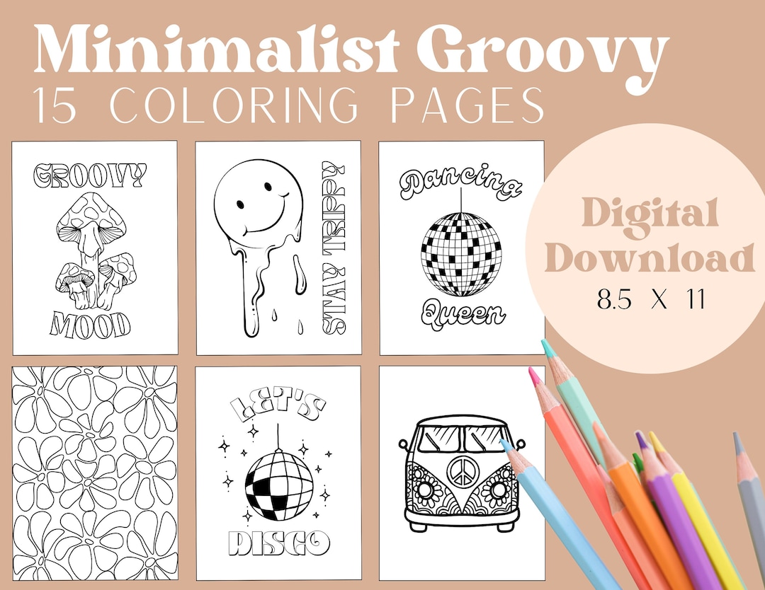 Minimalist Groovy Coloring Pages for Adults: Digital Coloring Book ...