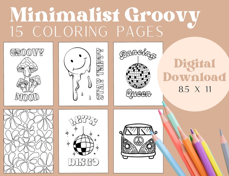 Minimalist Groovy Coloring Pages for Adults: Digital Coloring Book ...