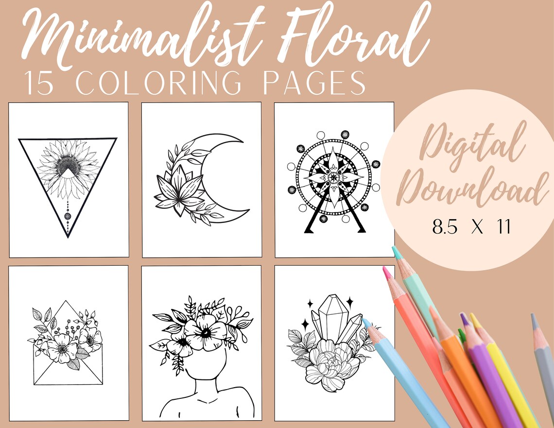 Minimalist Floral Coloring Pages for Adults: Digital Coloring Book ...