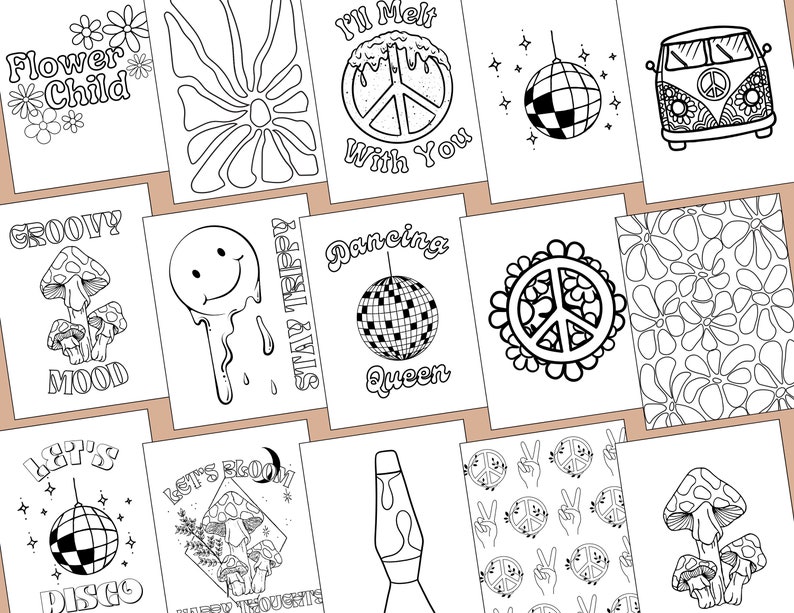 Minimalist Groovy Coloring Pages for Adults: Digital Coloring Book ...