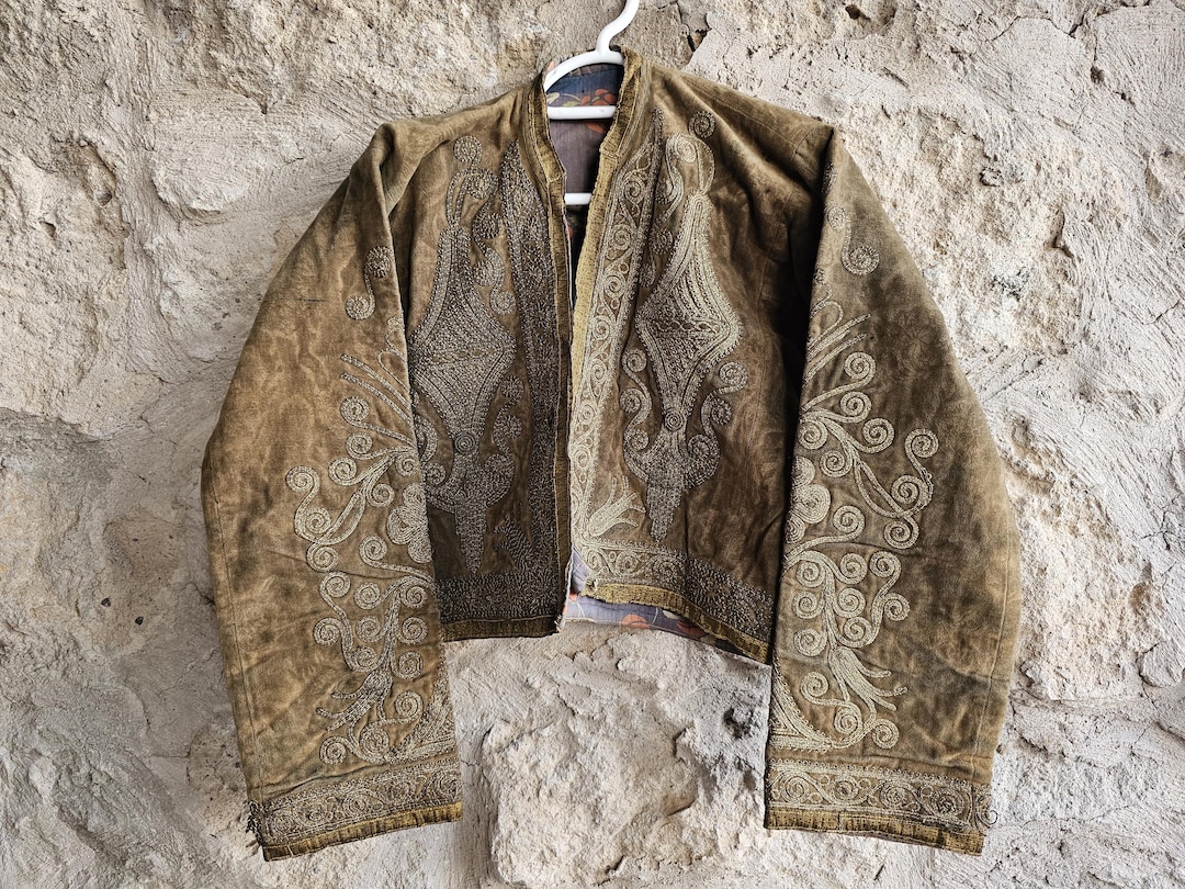 Antique Turkish Jacket,golden Glitter Embroidery,brown Velvet, Antique ...