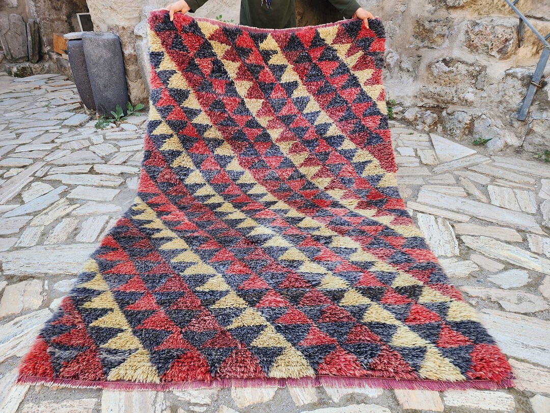 Geometric Turkish Wool Rug,shaggy Rug,flokati Rug,handknotted Anatolian ...