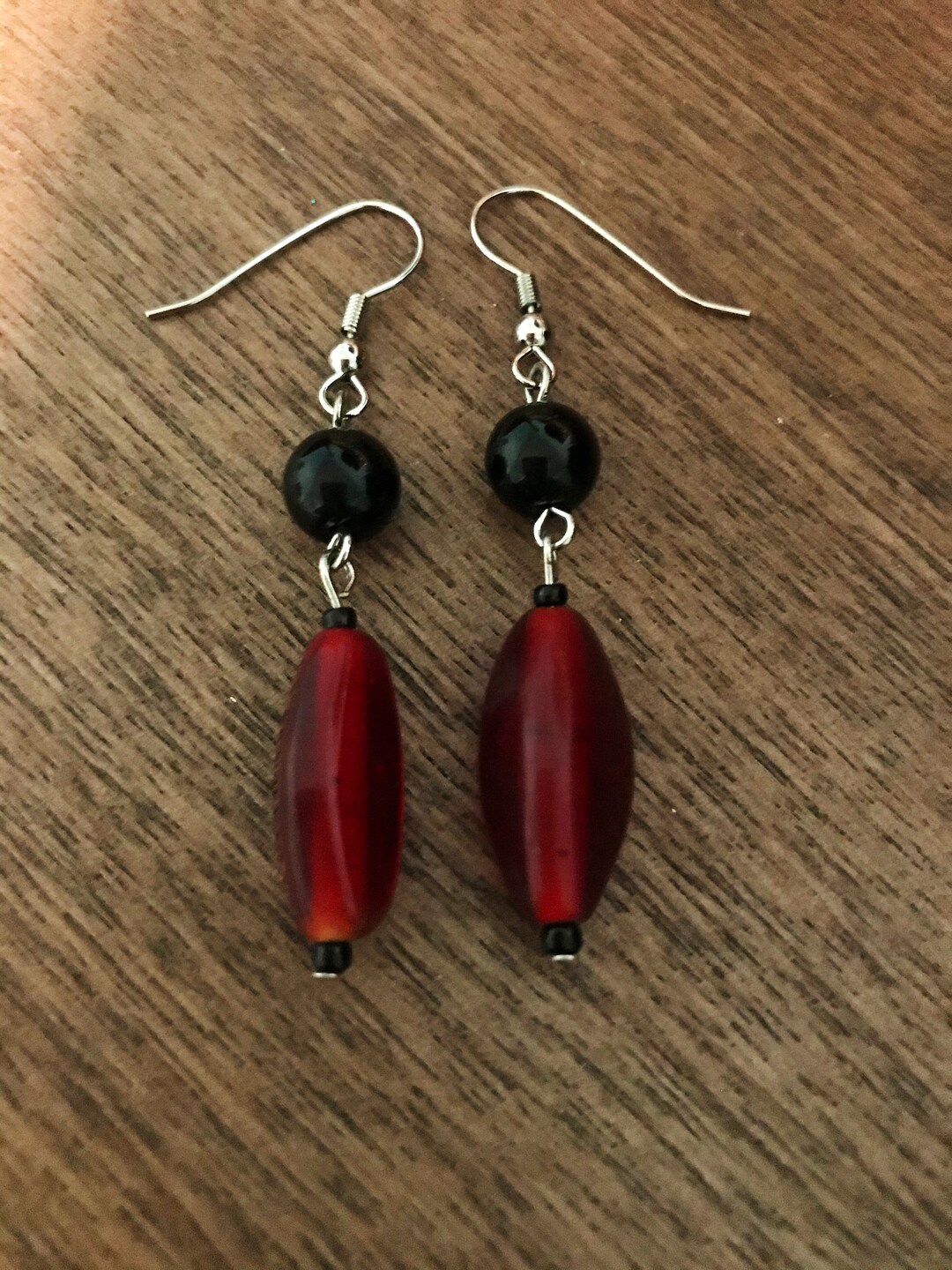 Red & Black Bead Earrings - Etsy
