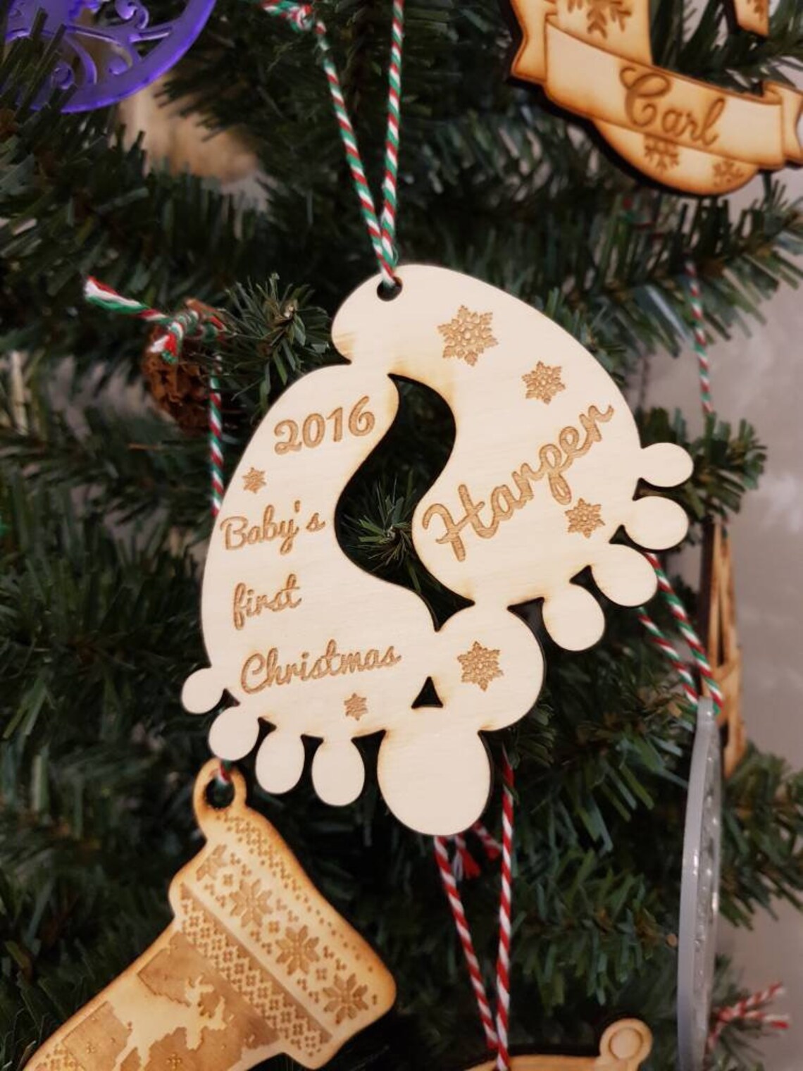 Custom Baby's First Christmas Footprints Bauble - Etsy