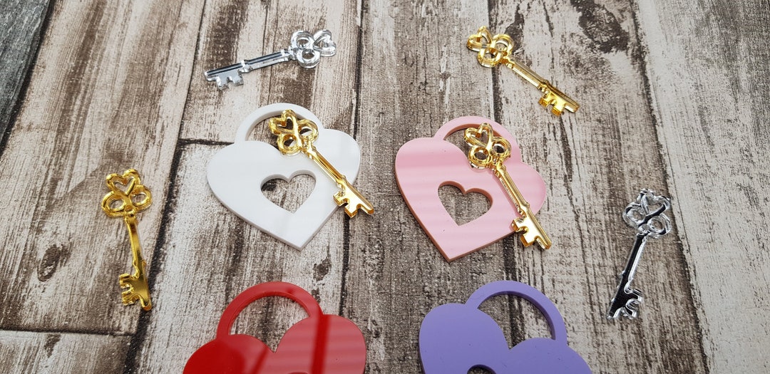 Heart Padlock and Key Acrylic Craft Blanks Perfect Wedding Favour Charm ...