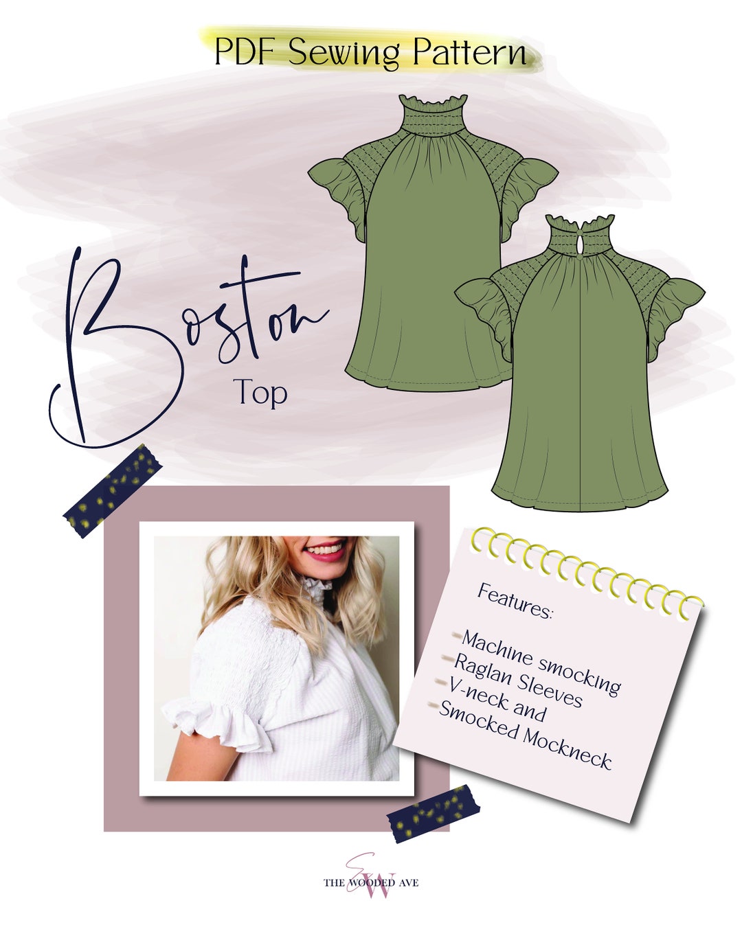 PDF Print at Home Sewing Pattern Shirred Collar Boston Top Sizes 12-22 ...