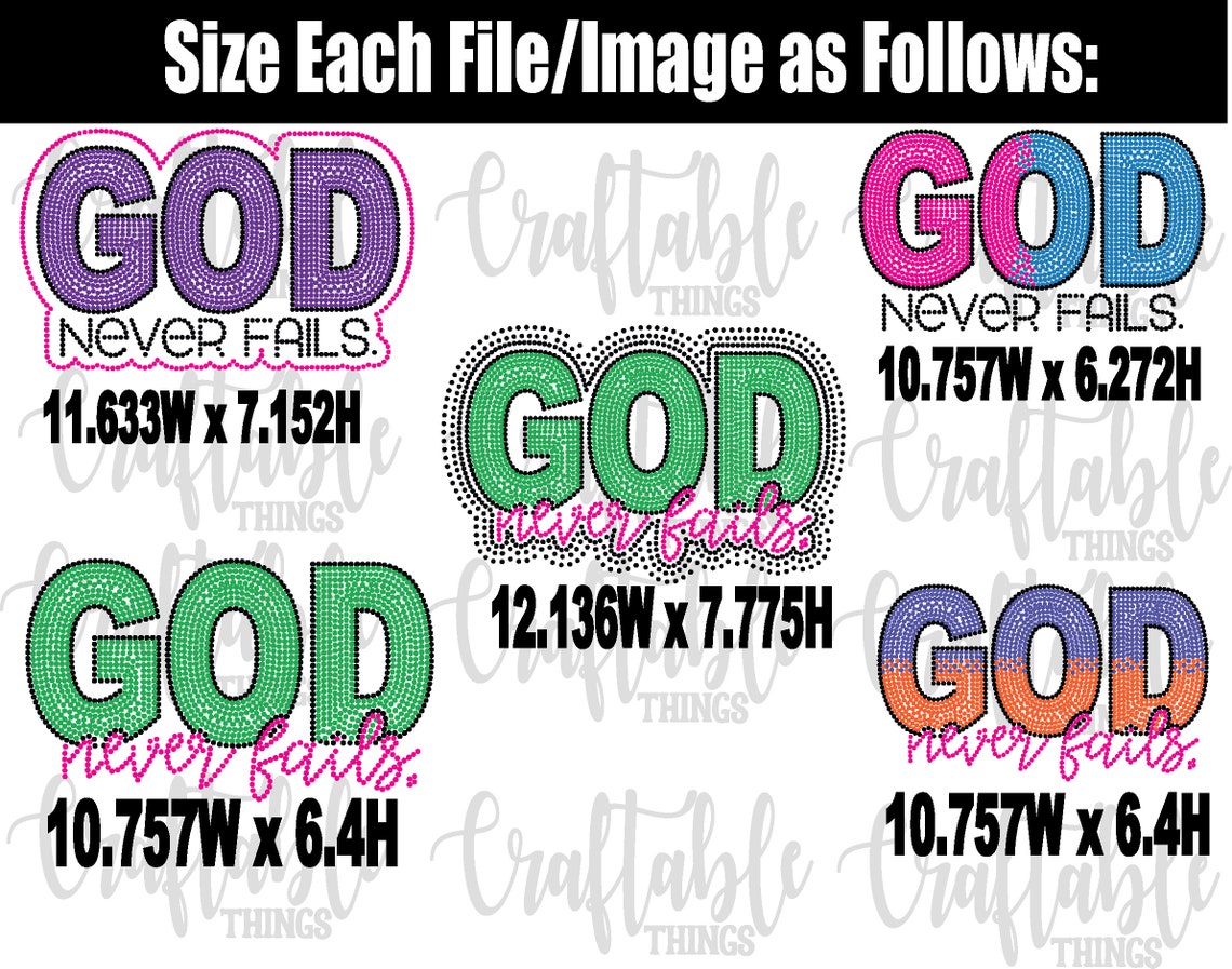 God Never Fails Bundle| Digital Rhinestone Template | Ss10 Hotfix ...