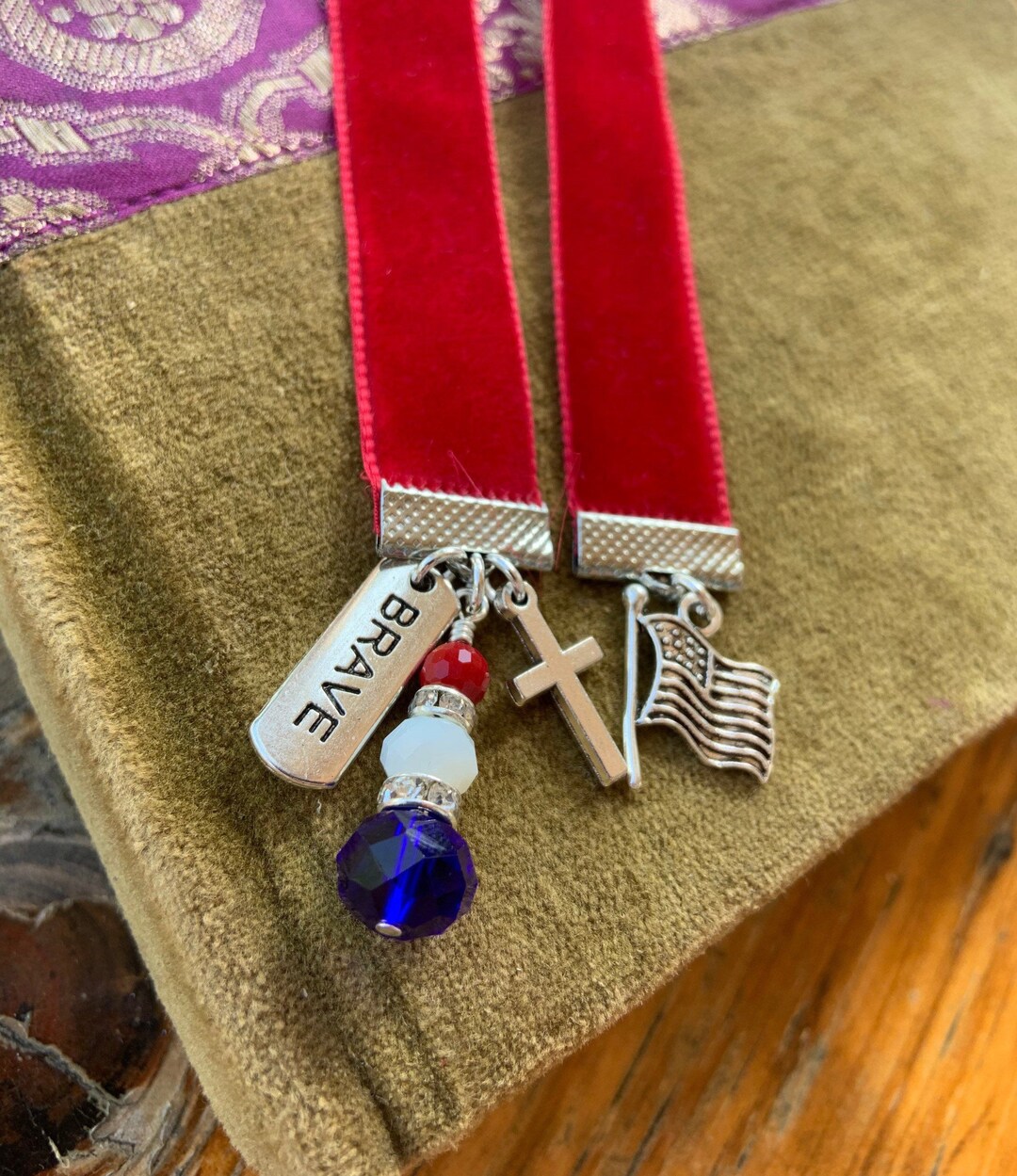 Patriotic Velvet Bookmark Ribbon Veteran Gift - USA American Booklover ...