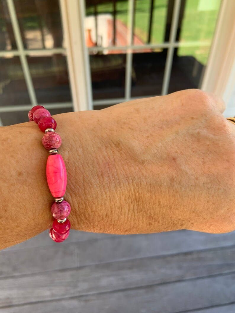 Bright Hot Pink Bracelet Stacking Pop of Color Gift for Mom - Etsy