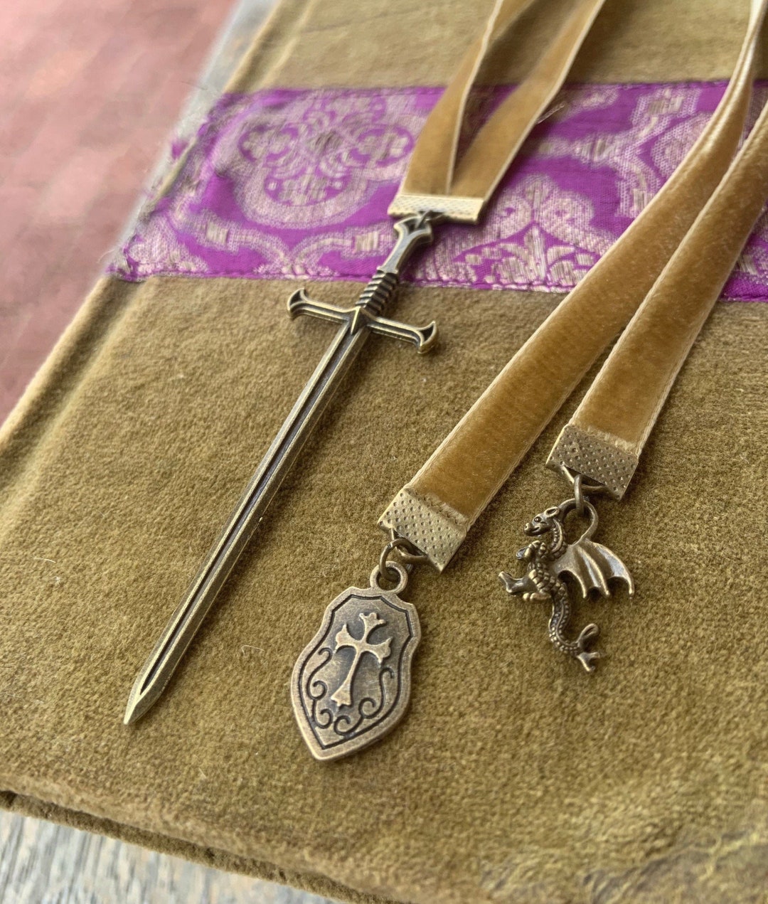 Gold or Black Velvet Sword Bookmark Men Gift Medieval Dragon Throne ...