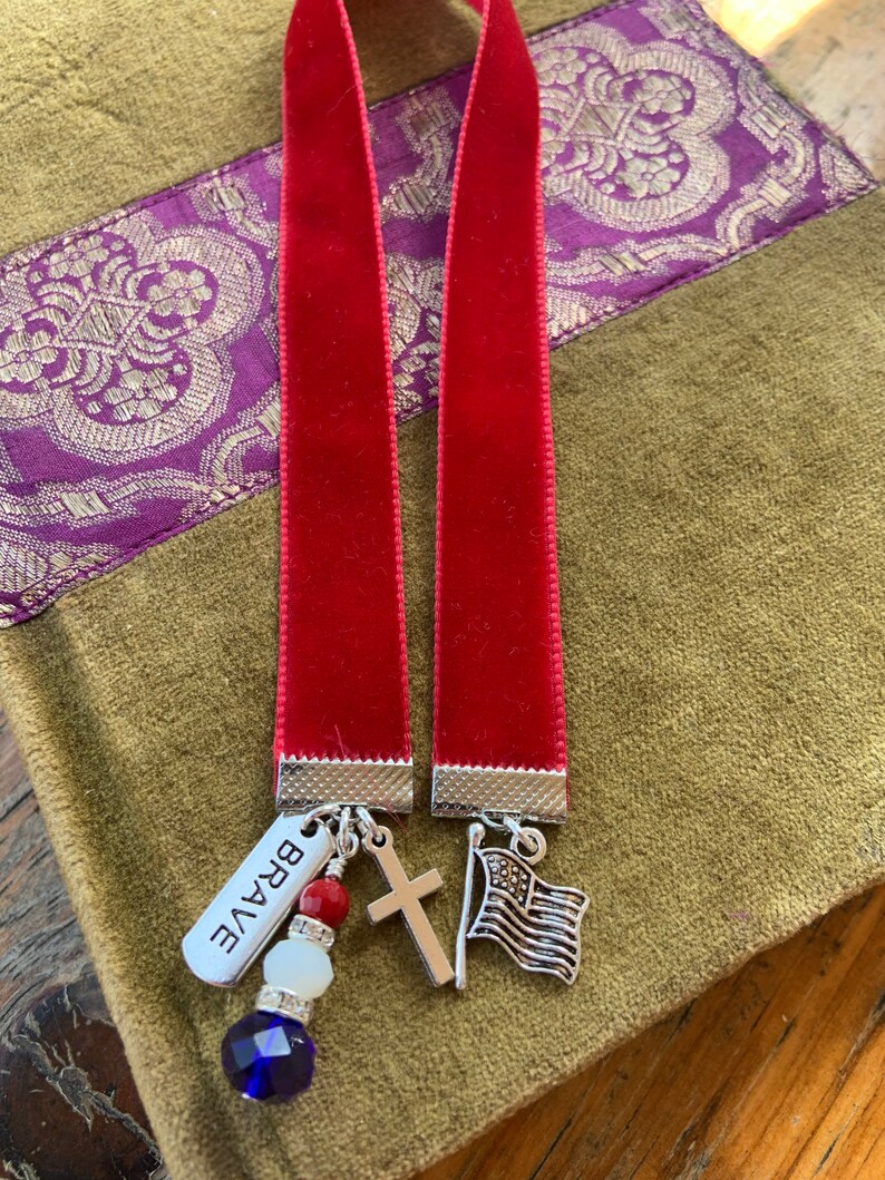 Patriotic Velvet Bookmark Ribbon Veteran Gift - USA American Booklover ...