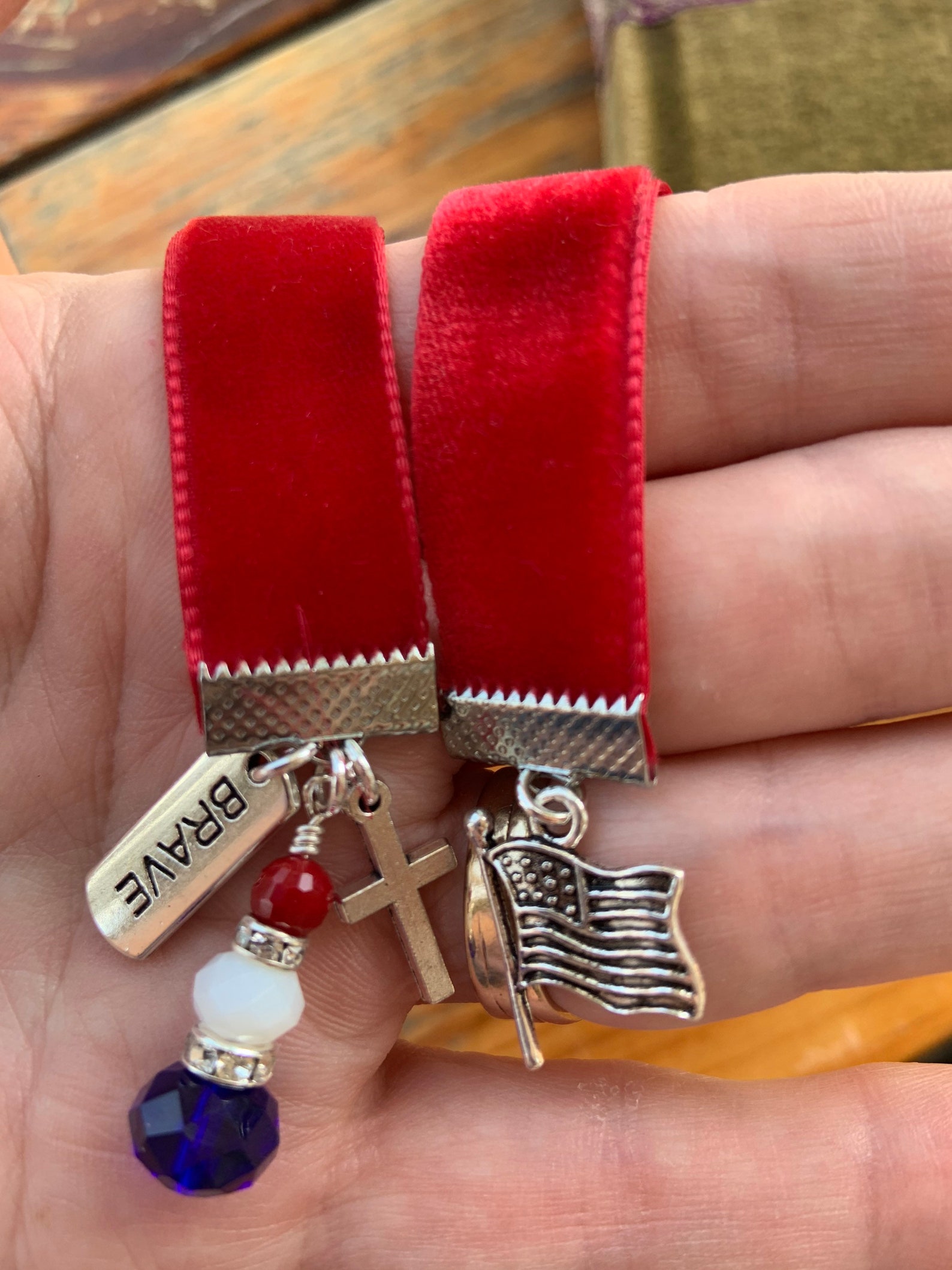 Patriotic Velvet Bookmark Ribbon Veteran Gift - USA American Booklover ...