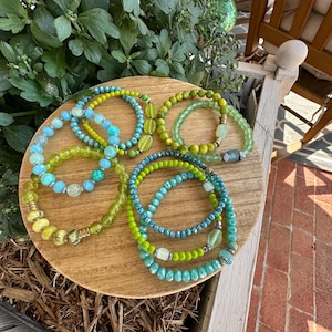 Green Blue Gemstone Bracelet Stack Summer Beaded Bold Arm Candy - Etsy
