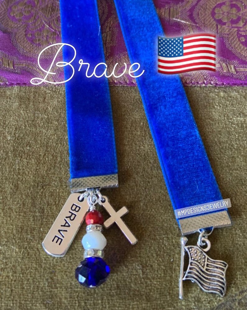 Patriotic Velvet Bookmark Ribbon Veteran Gift - USA American Booklover ...