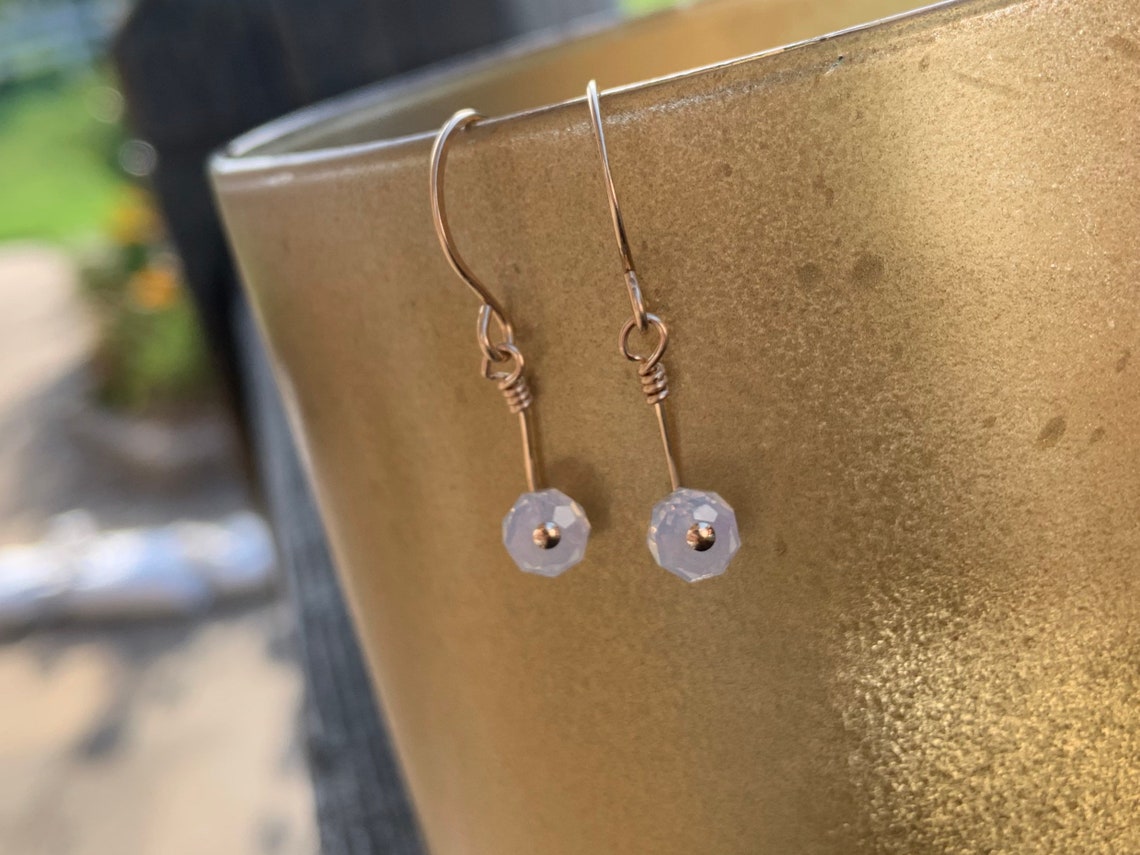 Opal High End Crystal Earrings 14K Gold Delicate Short Wedding | Etsy