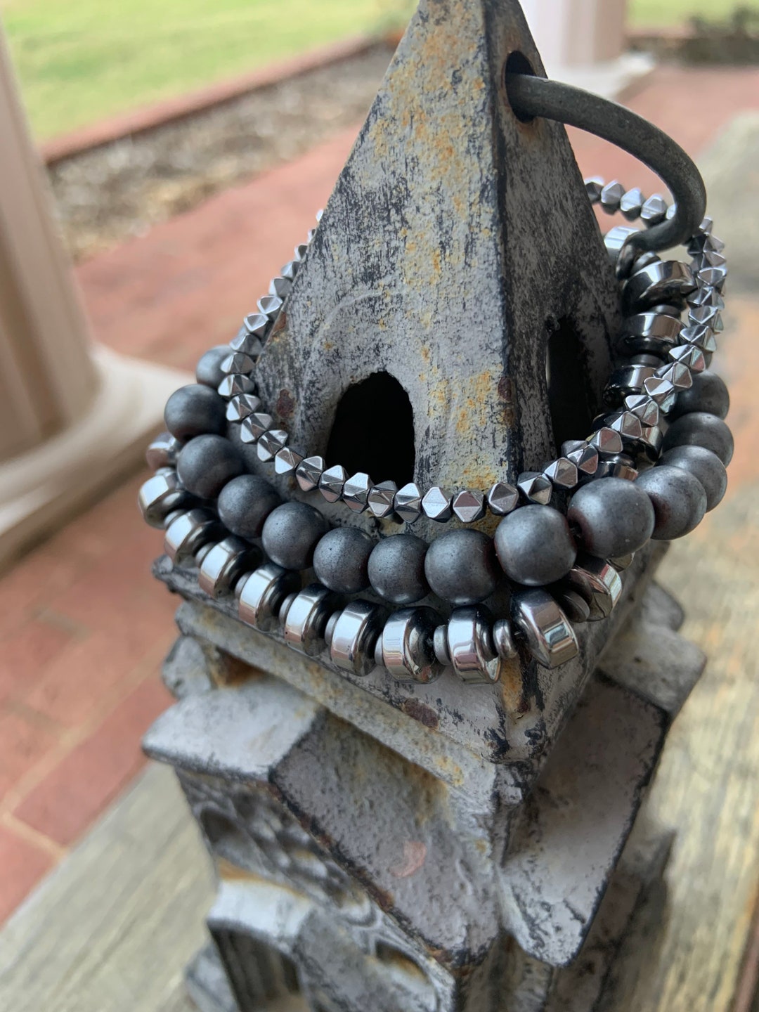 Heavy Metal Silver Chrome Bracelet Stack Hematite Unisex Metallic ...
