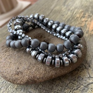 Heavy Metal Silver Chrome Bracelet Stack Hematite Unisex Metallic ...