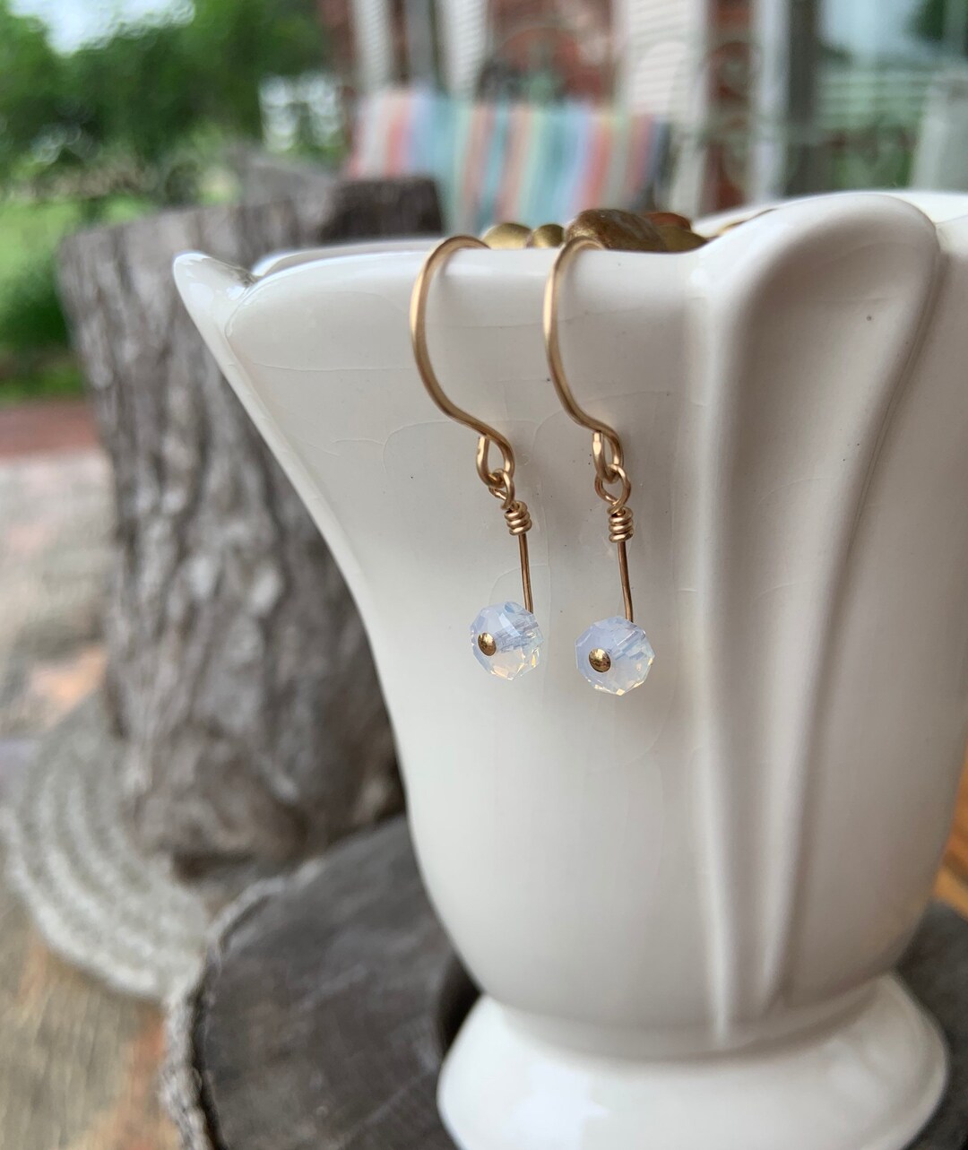 Opal High End Crystal Earrings 14K Gold Delicate Short Wedding ...