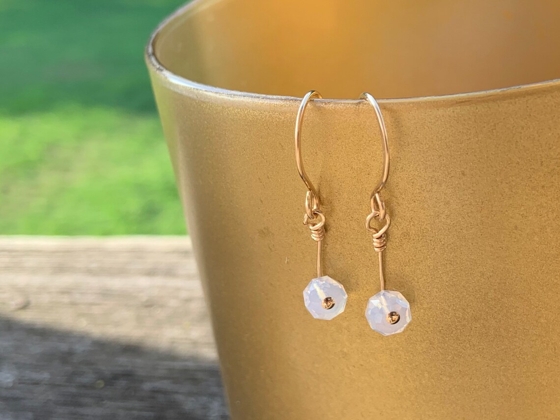 Opal High End Crystal Earrings 14K Gold Delicate Short Wedding | Etsy