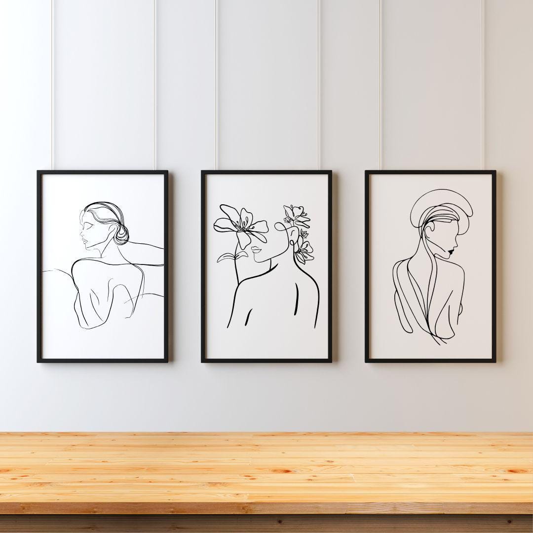 Minimal Line Art Printable Set of 3 | Woman Flower Wall Art | Modern ...