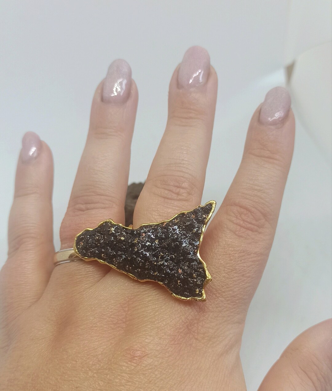 Sicily Shaped Ring, Large Ring, Lava Stone Ring From Etna. - Etsy